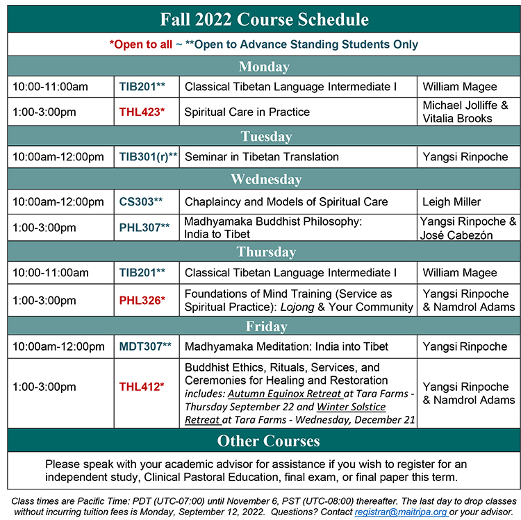 Maitripa College Current Course Schedule - Maitripa College