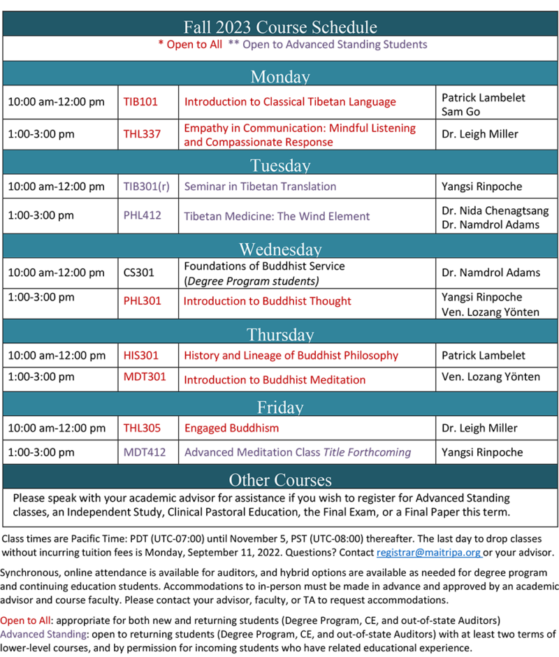 Maitripa College Current Course Schedule - Maitripa College