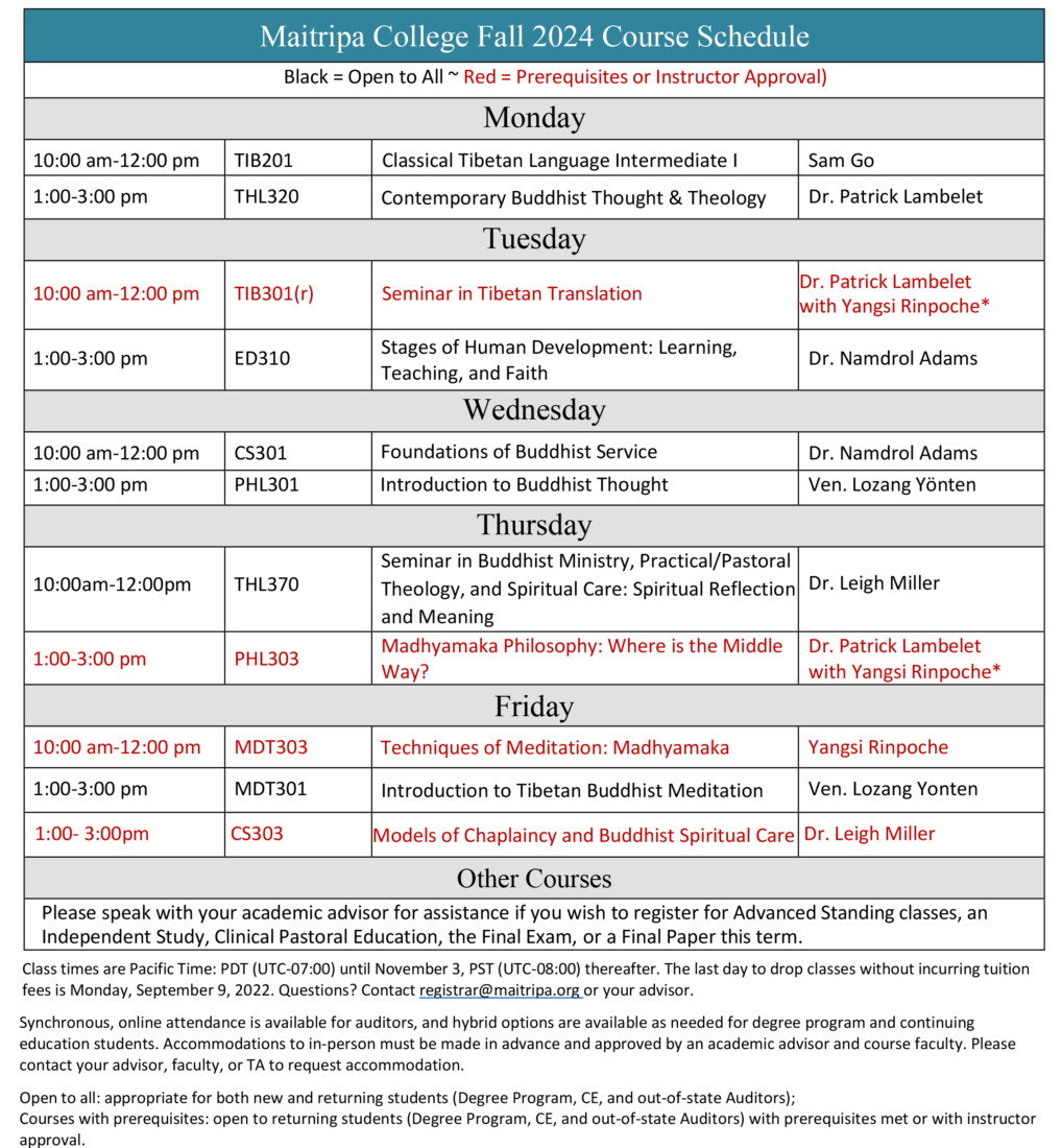 Maitripa College Current Course Schedule - Maitripa College