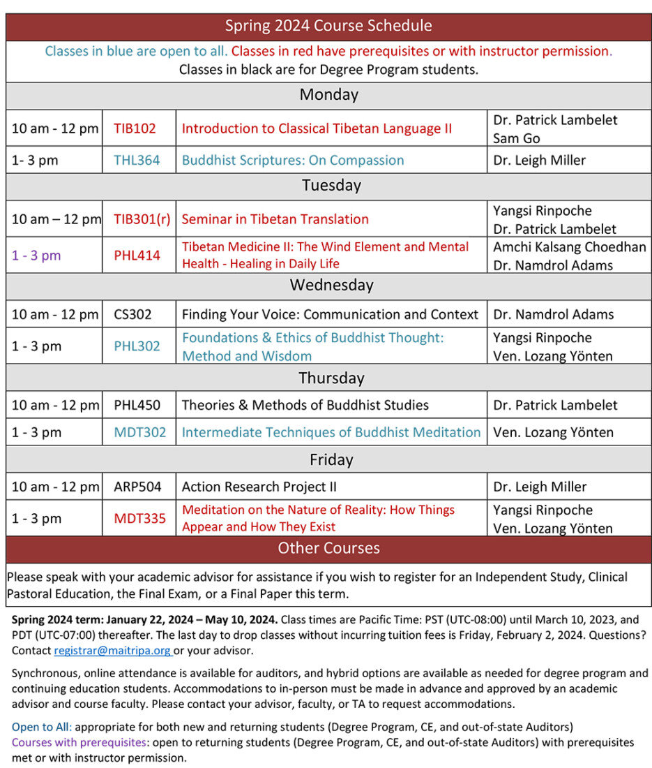 Maitripa College Current Course Schedule - Maitripa College