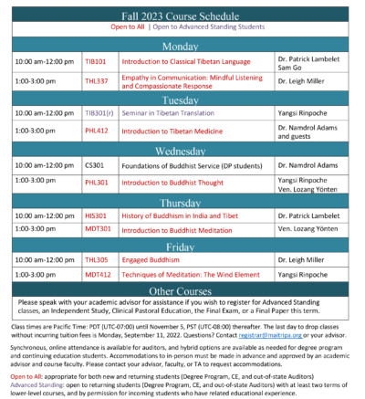 Maitripa College Current Course Schedule - Maitripa College
